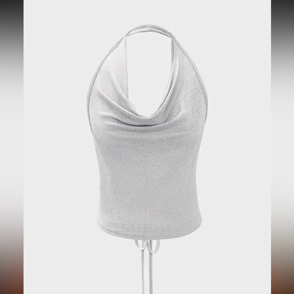 Tops | New Silver Sparkle Open Back Halter Top | Poshmark